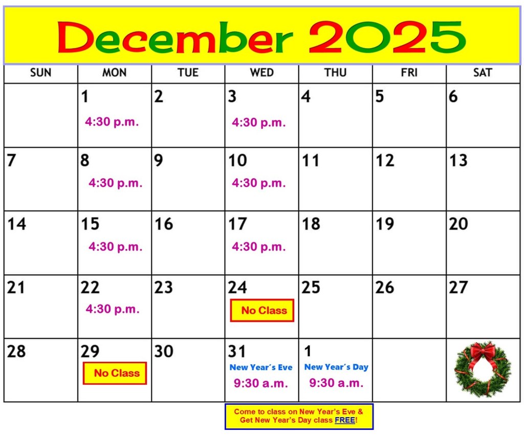 December 2025 Yoga Calendar | Peaceful Hands Yoga